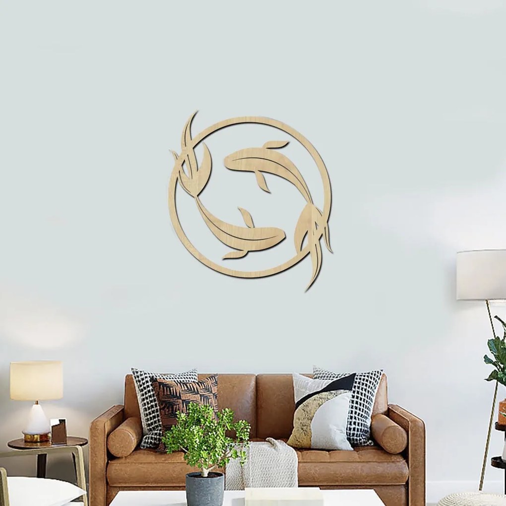 dřevo života Dřevěný obraz KOI FISH v kruhu Zvolte rozměr (cm): 40x44, Zvolte barvu dekoru: Černá