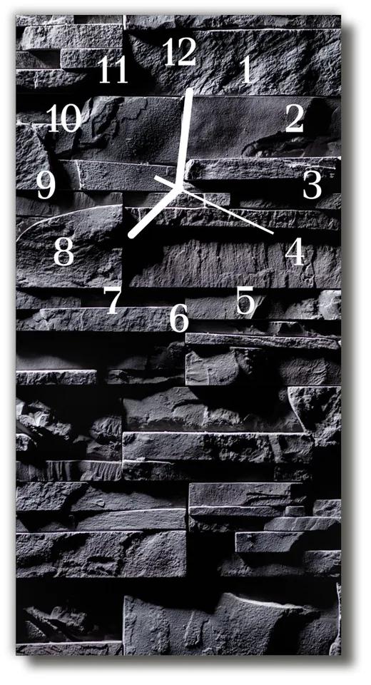 Skleněné hodiny vertikální Kamenná zeď černá 30x60 cm