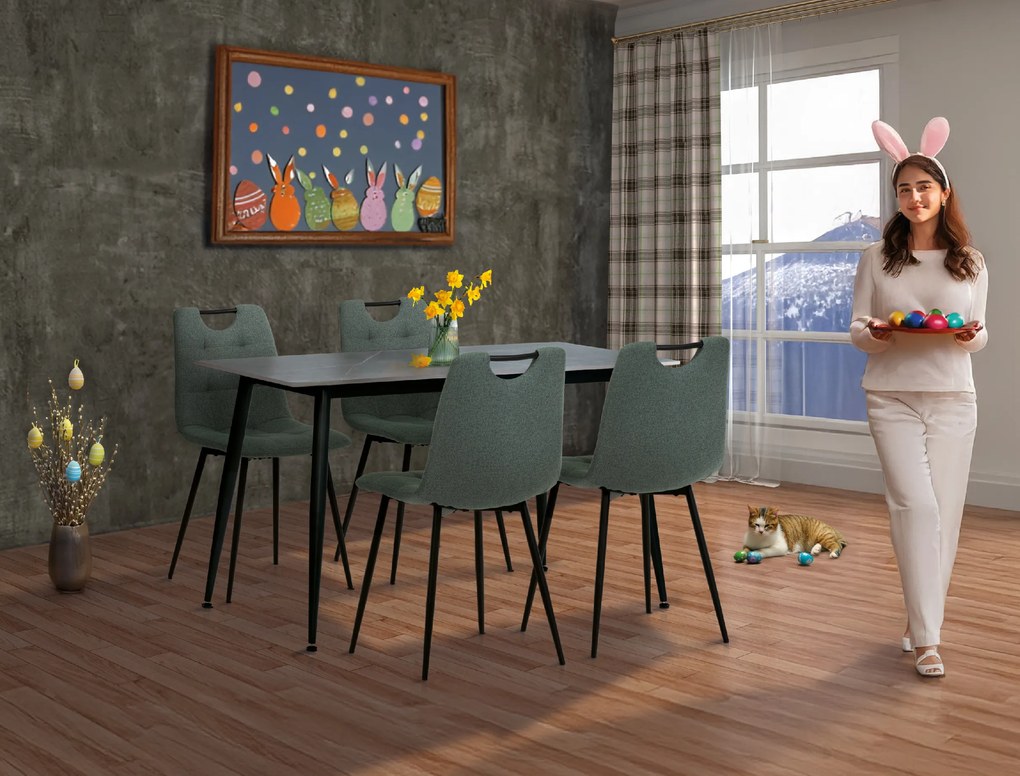 Autronic Jídelní set s 4 židlemi ASE-1001 Barva potahu: Zelená