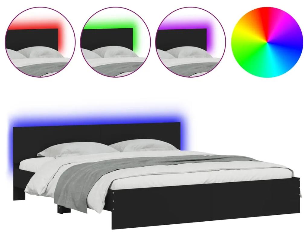 vidaXL Rám postele s čelem a LED osvětlením černý 200 x 200 cm