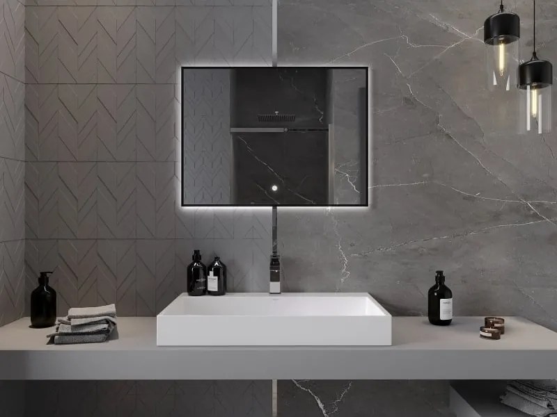Mexen Erma koupelnové zrcadlo s osvětlením 80 x 60 cm, LED 6000K, proti zamlžení, černý rám - 9814-080-060-611-70