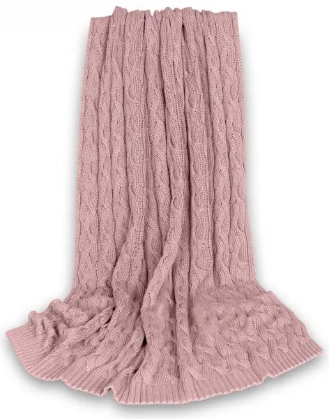Bambusová dětská pletená deka Baby Nellys, vzor pletený cop, 80 x100 cm, pudrová