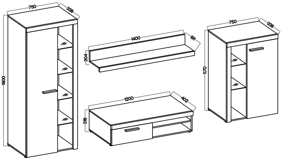 Obývací stěna PUERTO old style/matera