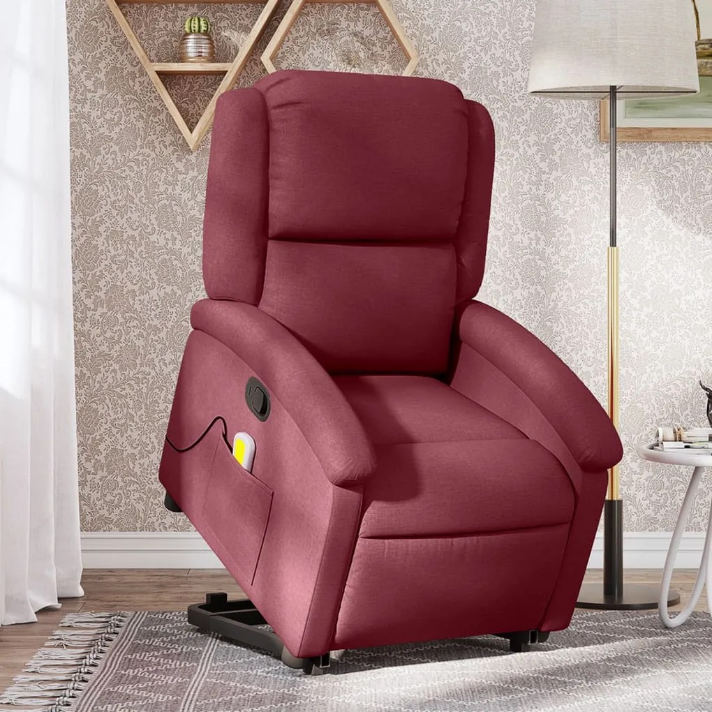 Zvedací masážní polohovací křeslo vínové textil 3204179