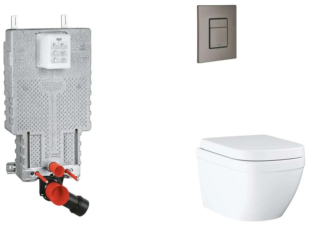 Grohe Uniset - Set předstěnové instalace, klozetu, sedátka SoftClose a tlačítka Skate Cosmopolitan, Triple Vortex, kartáčovaný Hard Graphite SANI15BB5105
