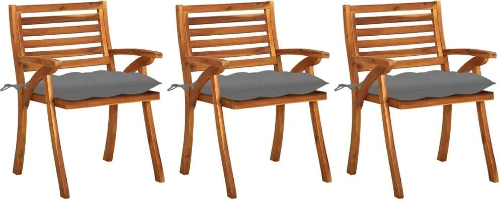 vidaXL Zahradní jídelní židle s poduškami 3 ks masivní akáciové dřevo [3060847] Barva: vínová červená