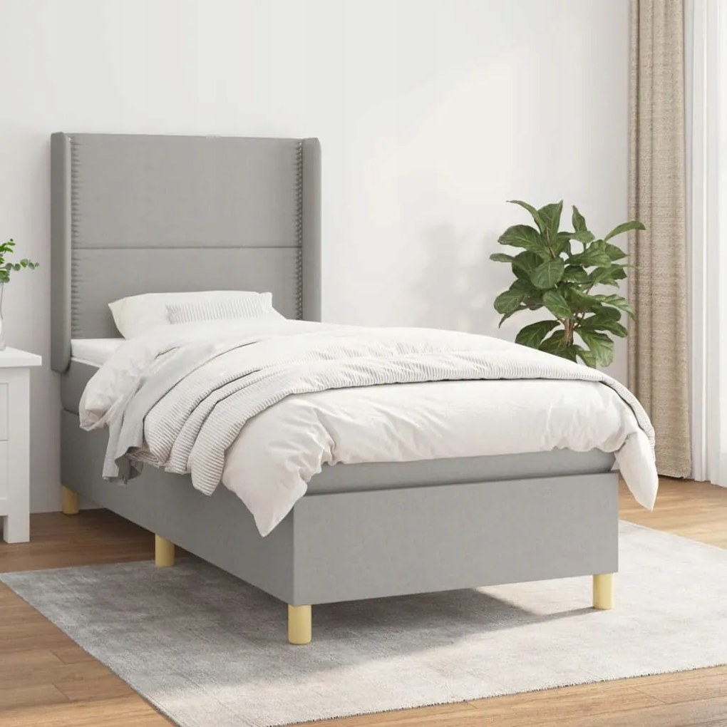 Box Spring Postel S Matrací Textil Světle Šedá Hladké s hřebíky 90 x 200