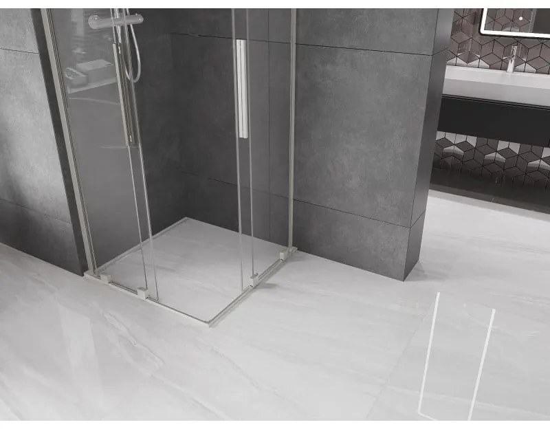 Mexen Velar L Duo, sprchový kout s posuvnými dveřmi 100 x 100 cm, 8mm čiré sklo, broušená ocel, 871-100-100-02-03-97