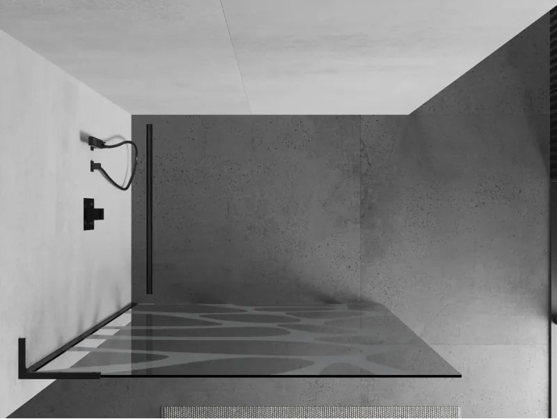 Mexen Kioto L, sprchová zástěna Walk-In 80 x 200 cm, 8mm čiré sklo bílý vzor, černý profil, 800-080-103-70-97