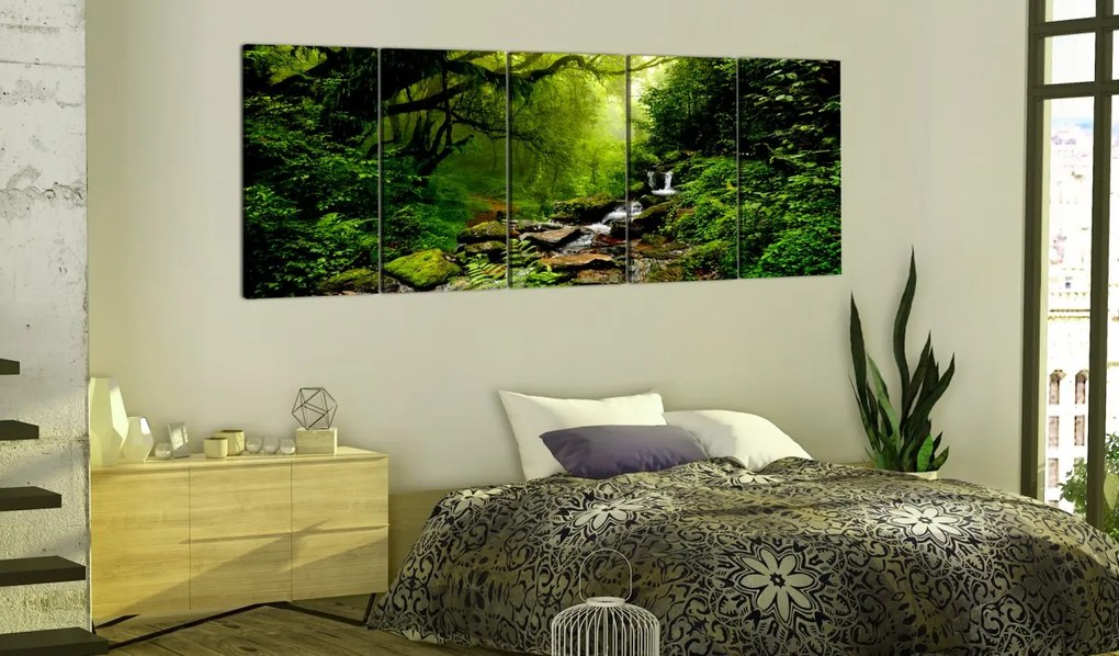 Murando DeLuxe Pětidílný obraz - lesní říčka Velikost: 225x90 cm