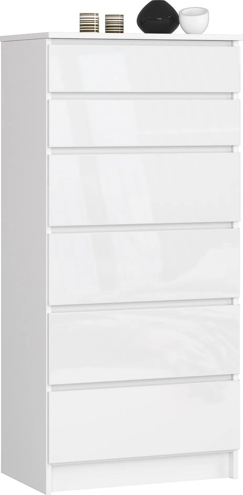 Komoda K60 6SZ bílá/bílý lesk