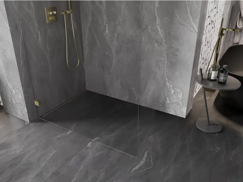 Mexen Lunar sprchová stěna Walk-in levá 70 x 200 cm, transparentní 8 mm, zlatá kartáčovaná - 830-070-000-55-00-L