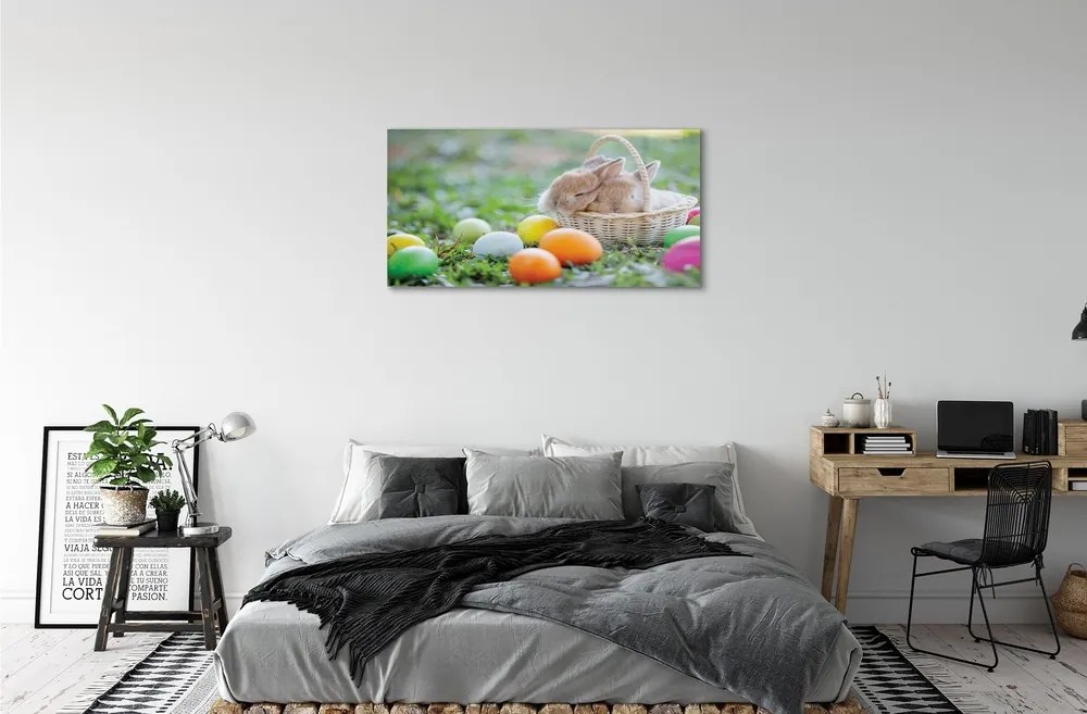 Obraz na skle králíci vejce 120x60 cm