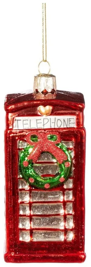 Skleněná ručně vyrobená vánoční ozdoba 11 cm Phone Box – Sass &amp; Belle