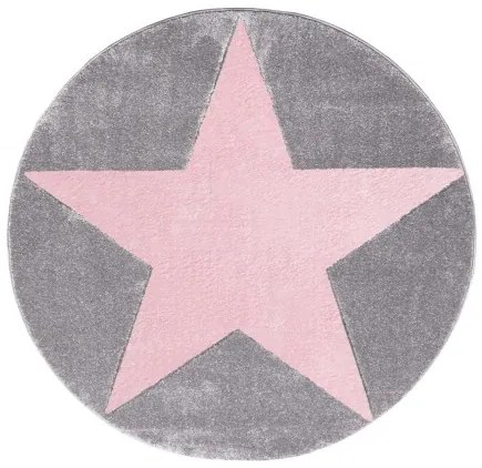 Dětský kulatý koberec - Star barva: růžová, Velikost: průměr 133