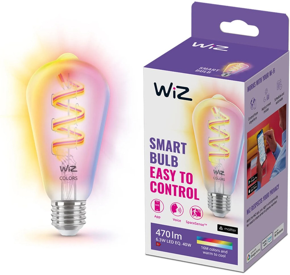 Led žárovka wi-fi ble st64 e27 922-65 rgb cl 1pf/6