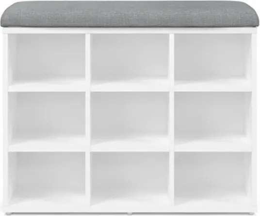 skříňka na boty, botník s polstrováním, lavice, sedací, police, dřevo/látka, 52x84x32 cm, bílá/šedá, Dekorino BS20260018