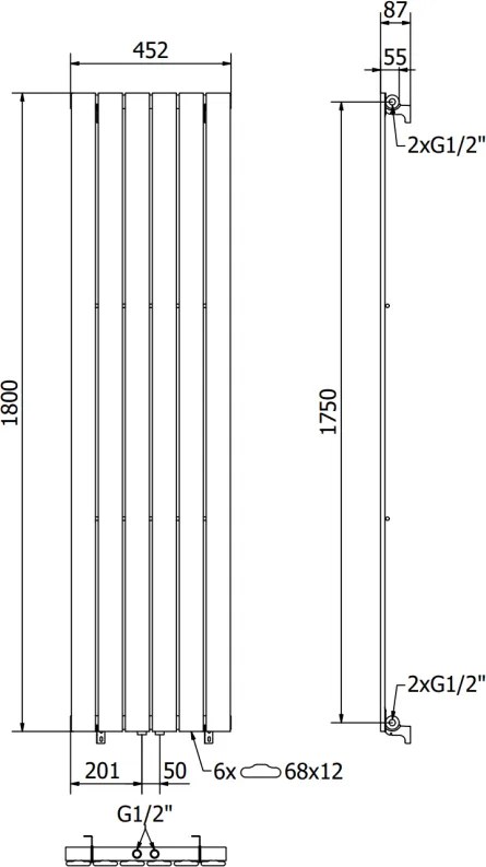 Mexen Boston, topné těleso 1800 x 452 mm, 888 W, černá, W213-1800-452-00-70