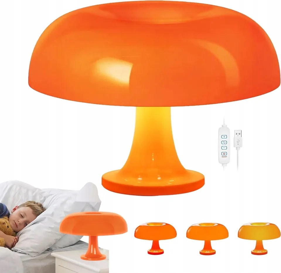 Led Stolní Lampa Do Ložnice 4 Žárovky E14 Retro Oranžová, Napájení Přes Usb