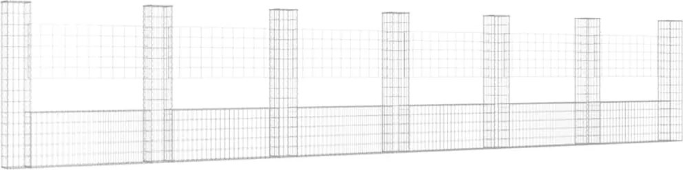 Gabionový koš ve tvaru U se 7 sloupky železo 740 x 20 x 150 cm 151287
