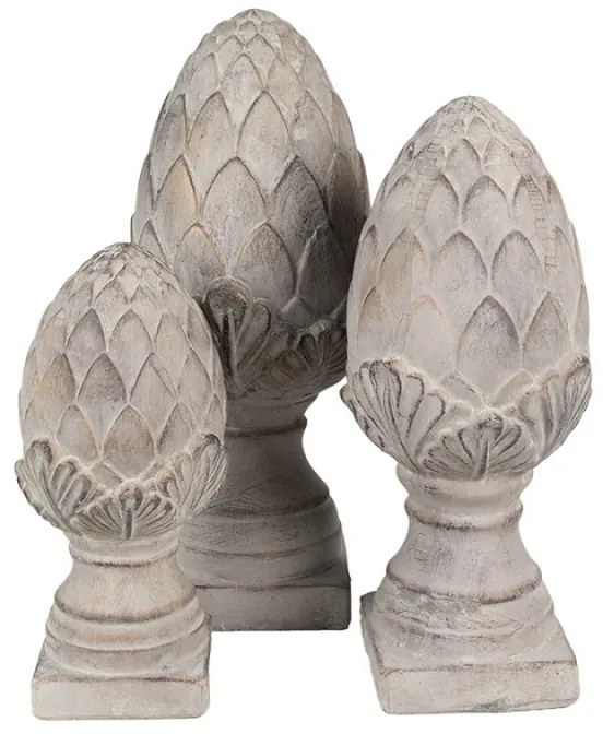 Šedá dekorace šiška na podstavci s ornamenty ve tvaru lístků Pine S – 12x26 cm