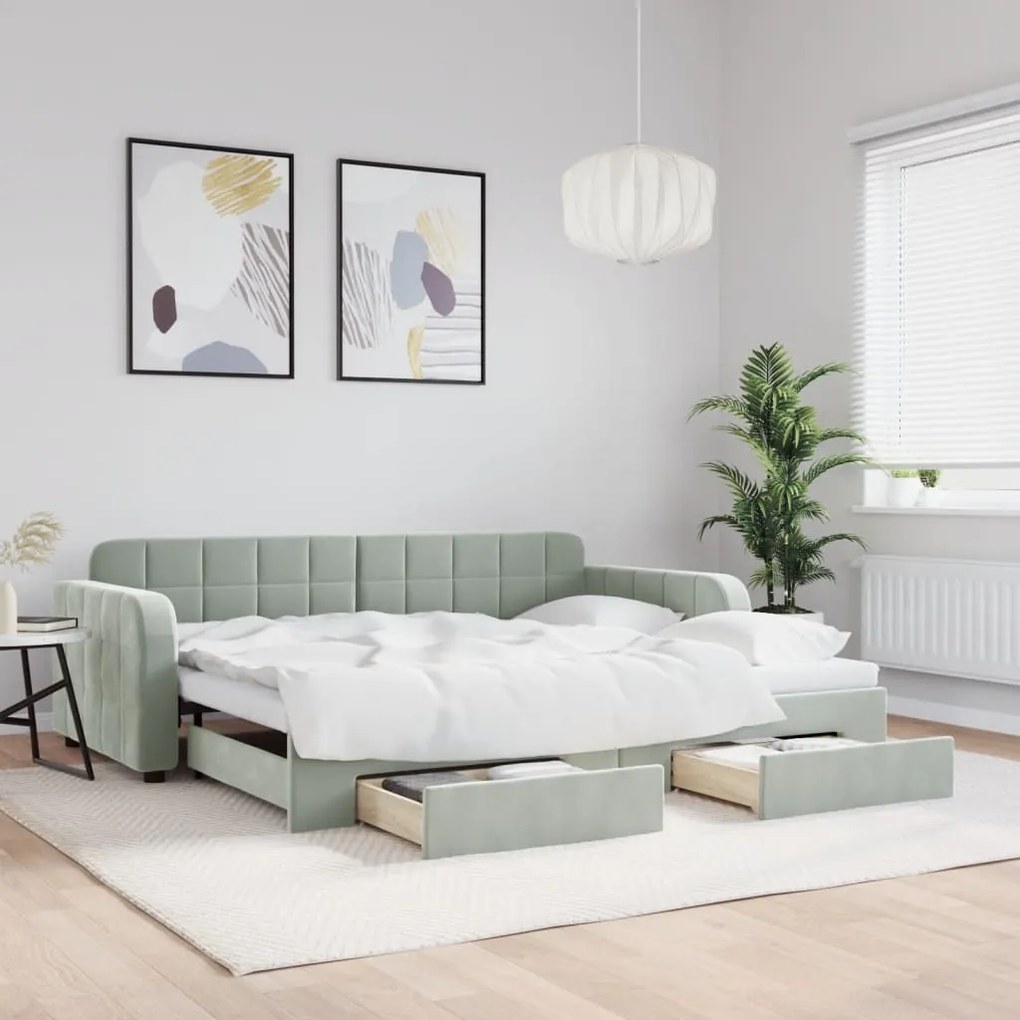 Válenda s přistýlkou a zásuvkami světle šedá 90 x 200 cm samet 3196977