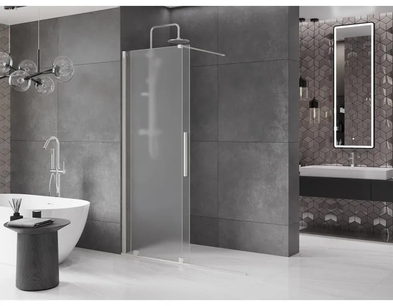 Mexen Velar, sprchová zástěna s posuvnými dveřmi Walk-in 130 x 200 cm, 8mm sklo námraza, broušená ocel, 871-130-000-33-97