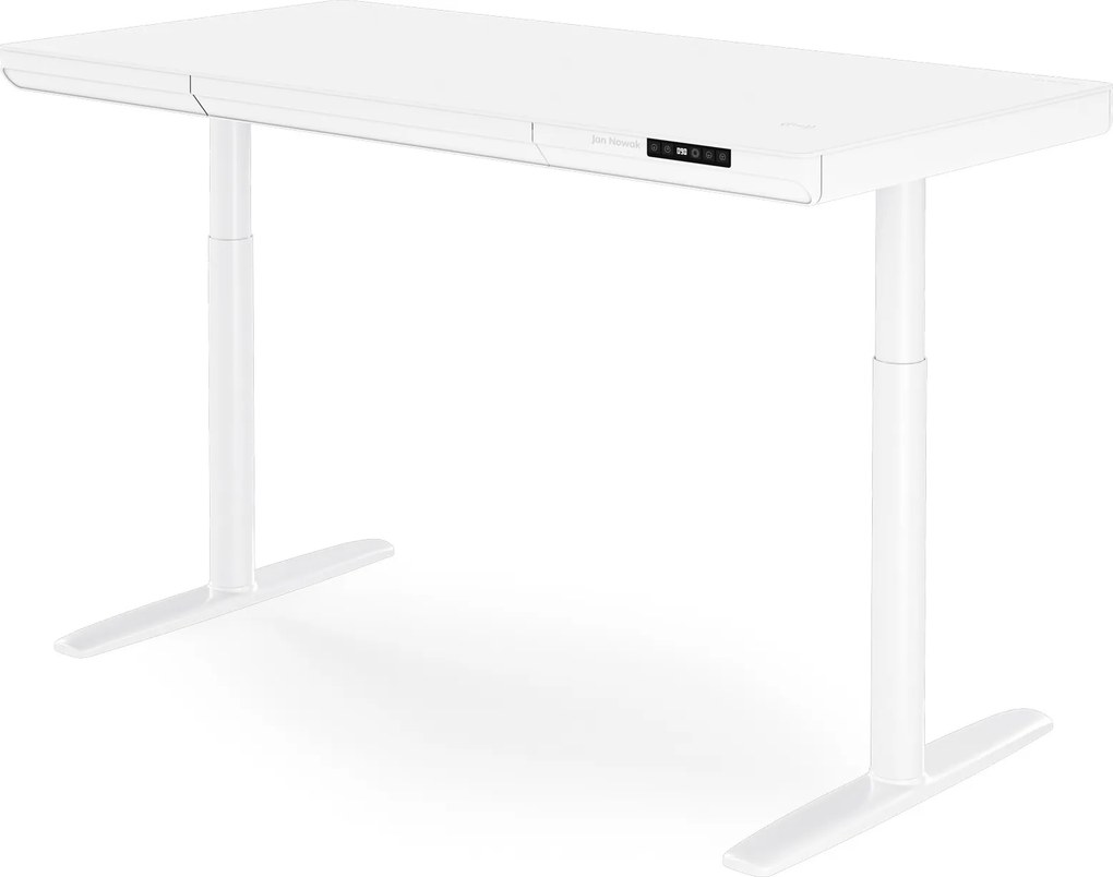 Elektrický psací stůl sit-stand se zásuvkou a bezdrátovou nabíječkou Qi bílý, 1400 mm: ELLIS