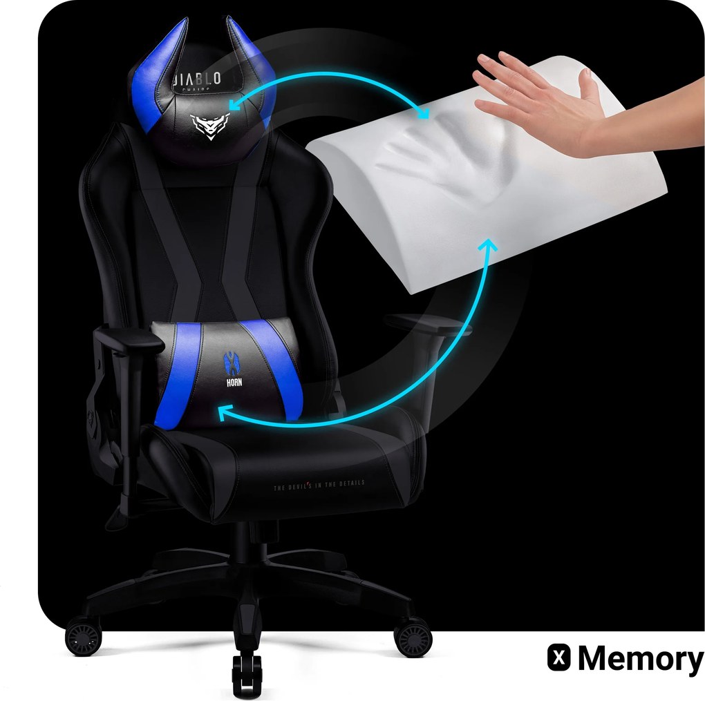 Herní židle z ekokůže Normal Size, černý-modrý: Diablo X-Horn 2.0