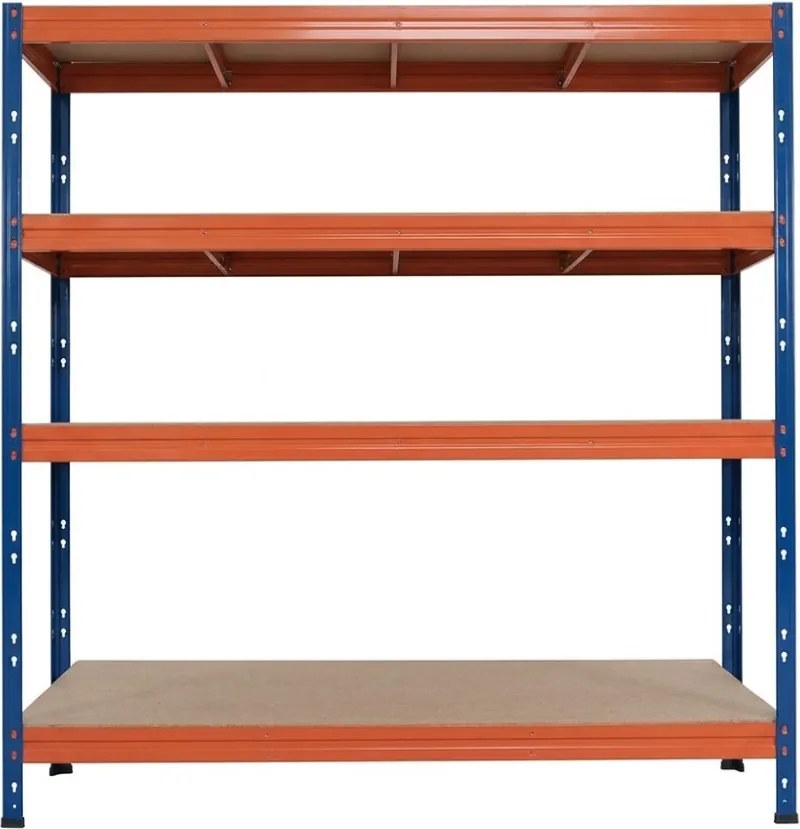 Kovový regál BULLRACK RIVET PRO 200x180x60 DTD dřevotříska 5 úrovní modro-oranžová