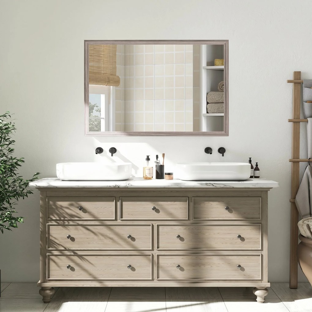 HOMCOM zrcadlo na stěnu 50 × 70 cm – obdélníkové dekorativní závěsné zrcadlo do ložnice, koupelny, obýváku a předsíně, šedý rám