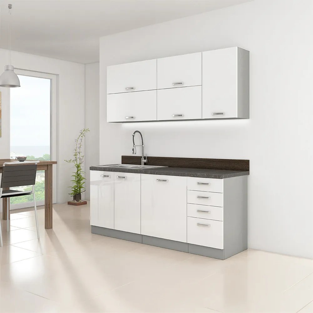 BIANCA sb | vysoká skříňka 60 DPS-210 3S1F na vestavnou troubu | PREMIUM BOX | 60 cm | světle šedá/bílá lesk