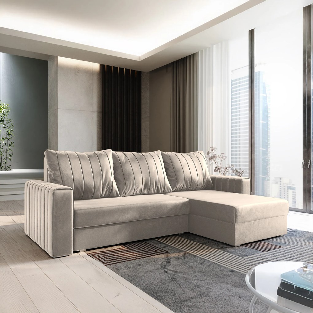 Rohová rozkládací sedací souprava do L KARL, 236 cm, s úložným prostorem Roh pohovky: Pravý roh, Barva látky: Světle růžová (Kronos 27)