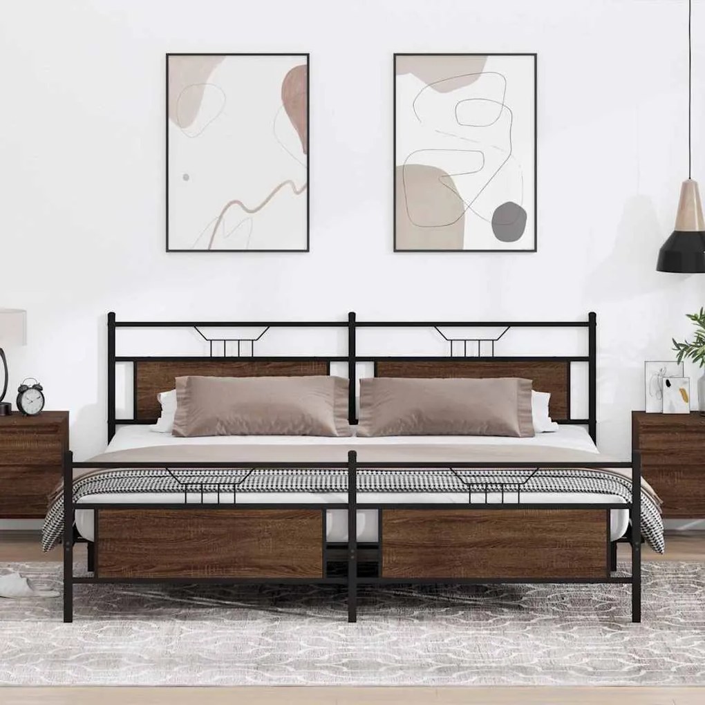 Kovový rám postele bez matrace hnědý dub 200 x 200 cm 3325106