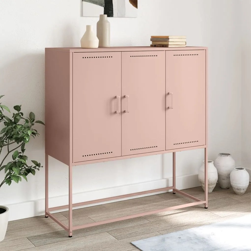 Skříň highboard růžová 100,5 x 39 x 107 cm ocel