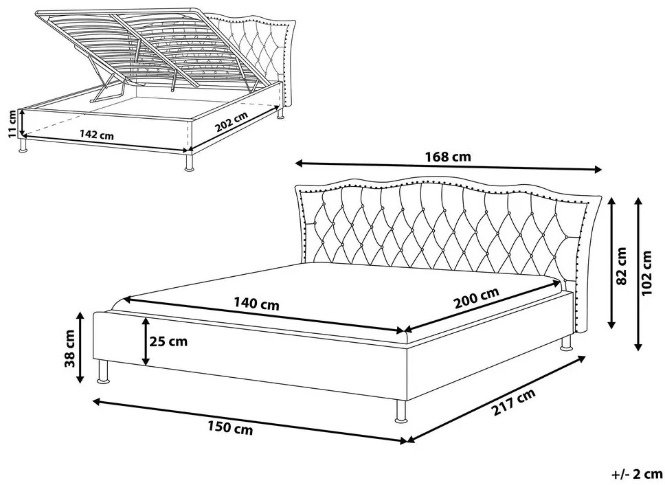 Šedá čalouněná postel Chesterfield s úložištěm 140x200 cm METZ Beliani