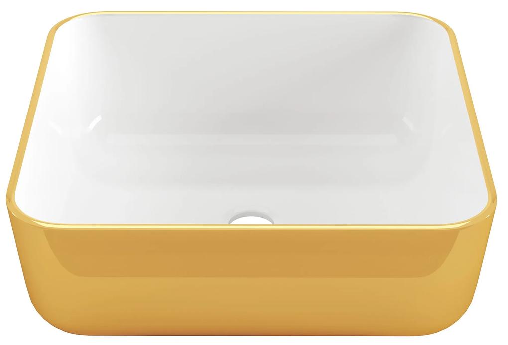 Invena Malaga, umyvadlo na desku 39x39x14 cm, bílá-zlatá, INV-CE-39-013-W