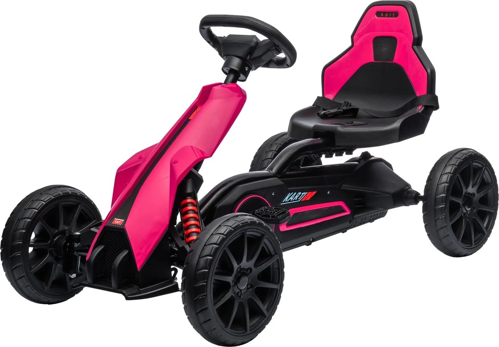 HOMCOM Pedalové Auto Go-Kart s Ruční Brzdou, Nastavitelným Sedákem, Předními a Zadními Rychlostmi, Vozidlo s EVA Koly, Dětské Kettcar pro Děti 3-8 Let