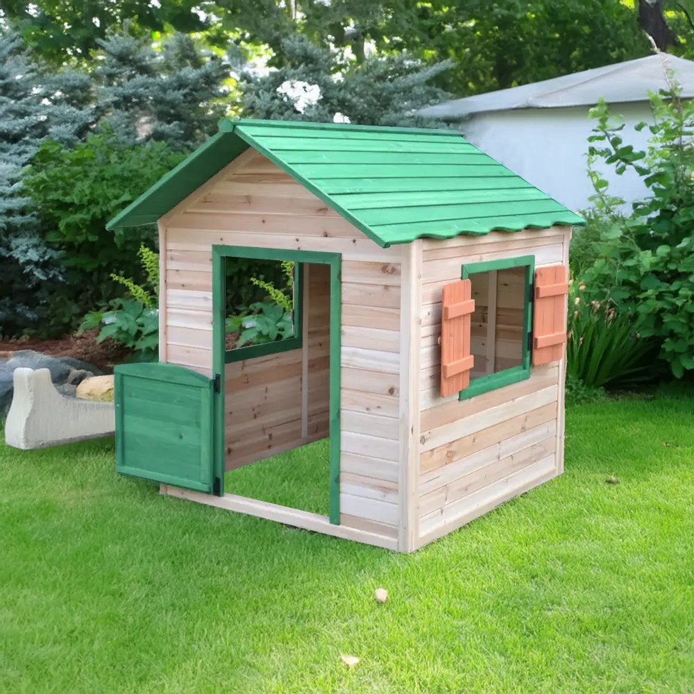 Dřevěný zahradní domek pro děti, zelená/přírodní, UDIM