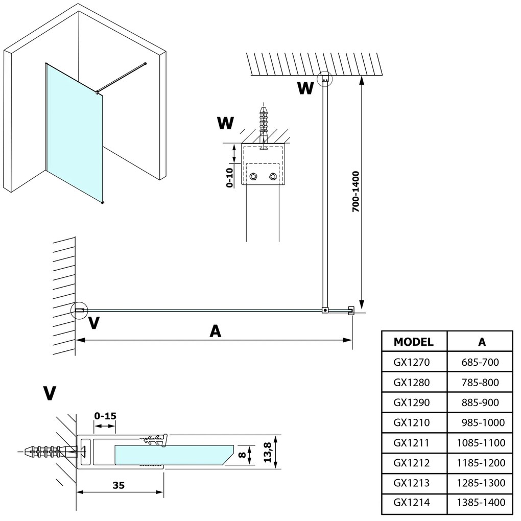 Gelco VARIO čiré sklo 900x2000mm - GX1290