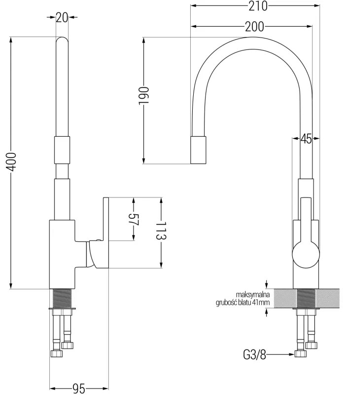 Mexen FLEX - Vysoká baterie/dřezová, Bílá/Chrom, 670900-02