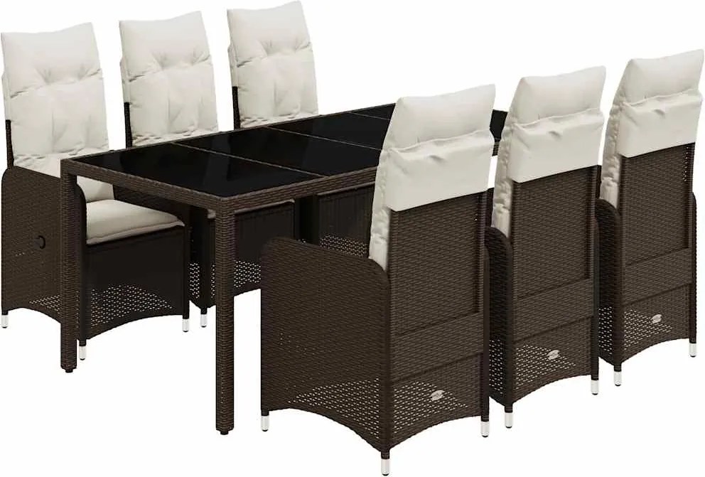 7dílný zahradní bistro set s poduškami hnědý polyratan 3277069