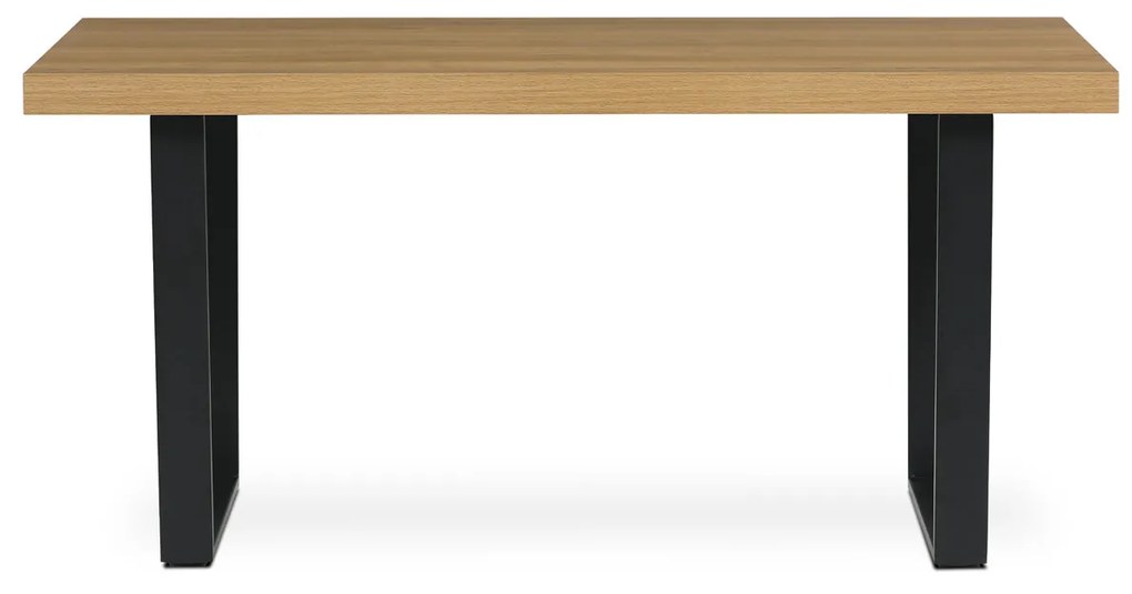 Jídelní stůl, 160x8x760 cm, MDF deska, dýha dub, kovové nohy, černý lak
