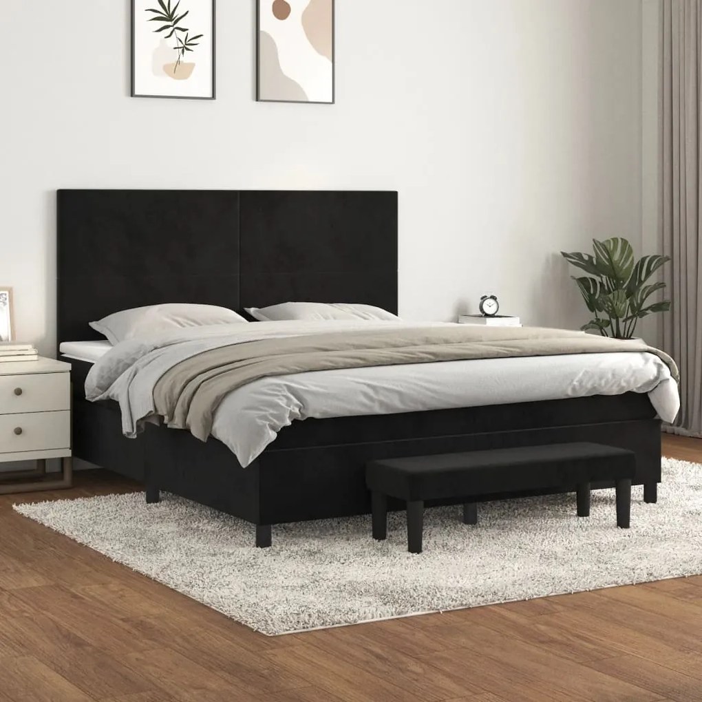Box spring postel s matrací černá 160x200 cm samet