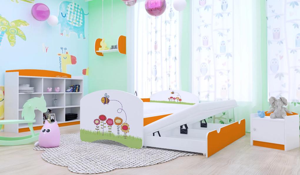 Svět pokojů Dětská postel Kevin pro dvě děti - včelka + matrace zdarma Barva: Oranžová, Rozměr: 160x80 cm, Zábrana: ANO (+450 Kč)
