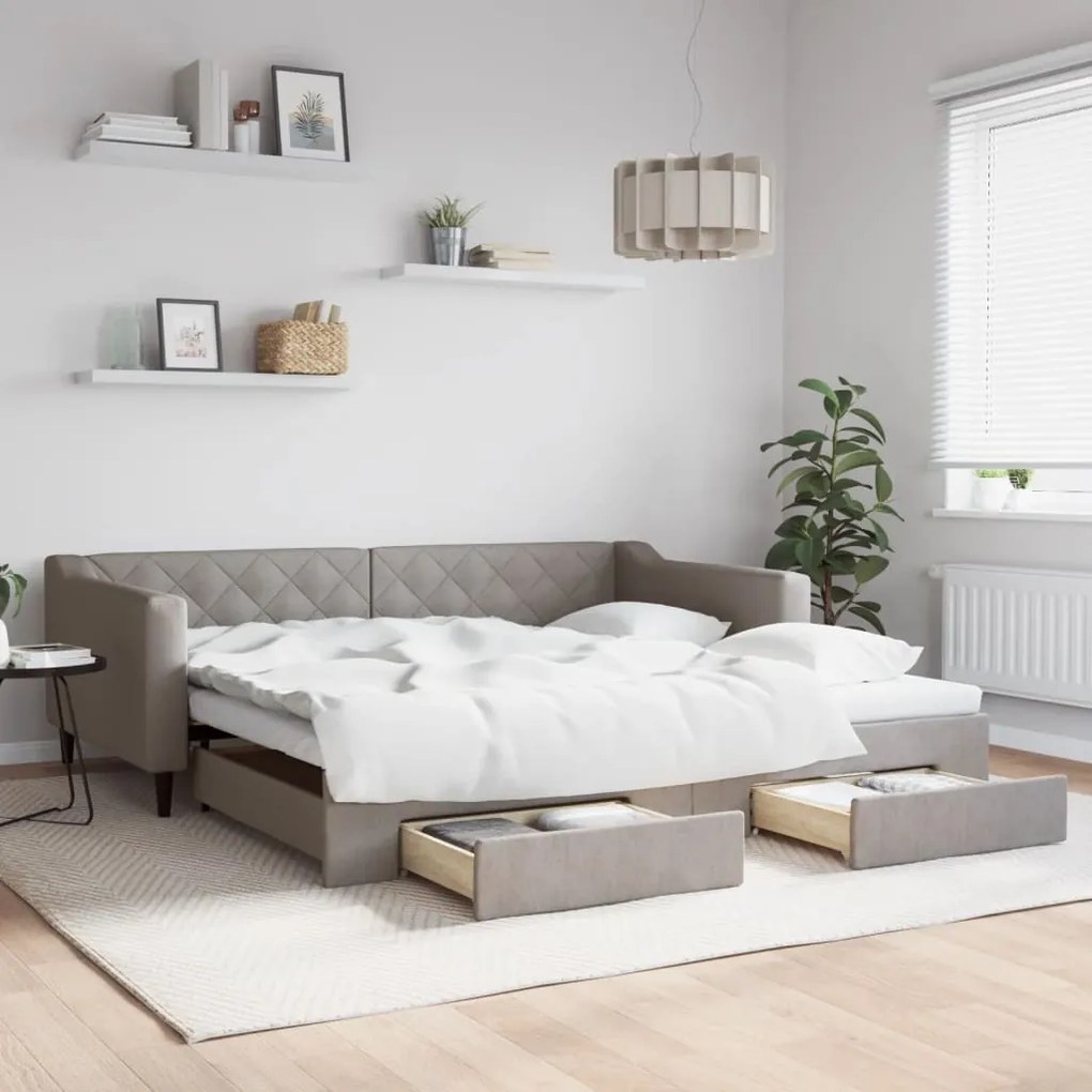 Válenda s přistýlkou a zásuvkami taupe 100 x 200 cm textil 3197470