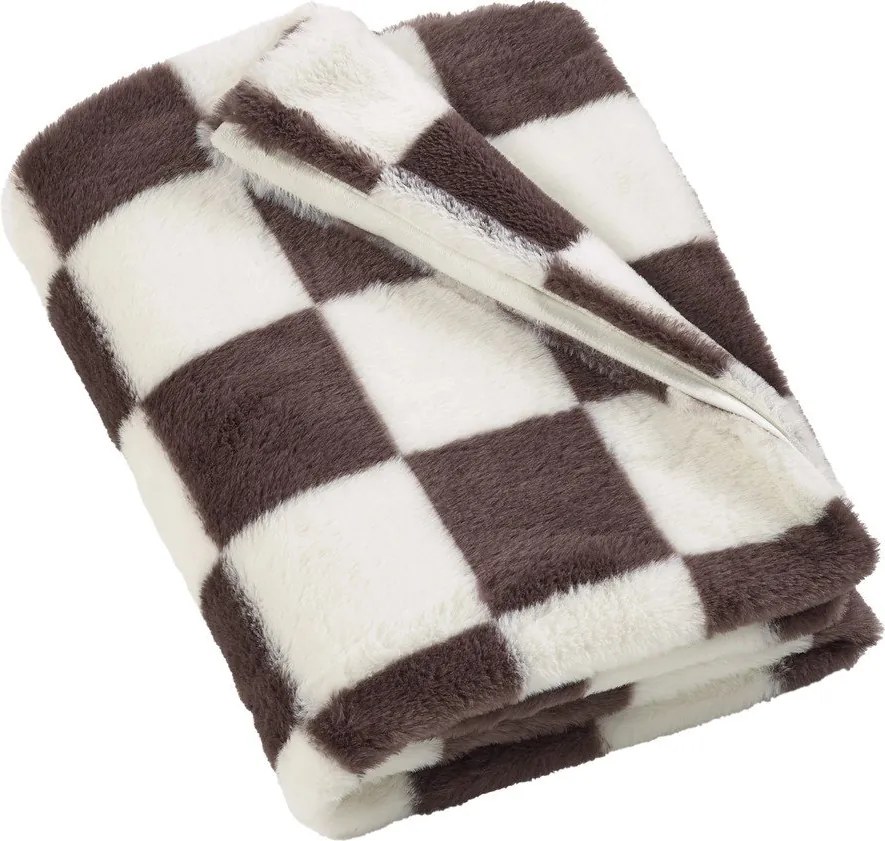 Bílá/tmavě hnědá deka 130x170 cm Cosy Soft Checkerboard – Catherine Lansfield
