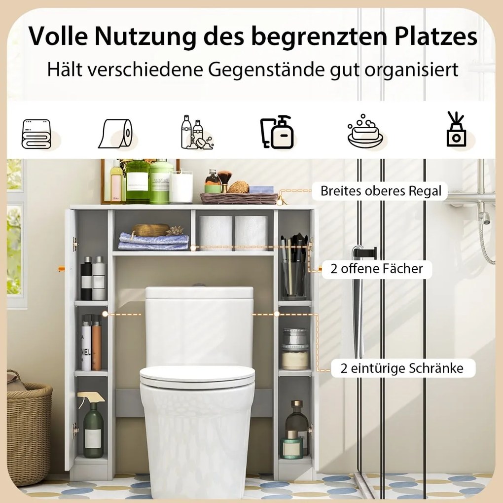 Costway WC skříňka se 2 otevřenými přihrádkami a 4 nastavitelnými policemi