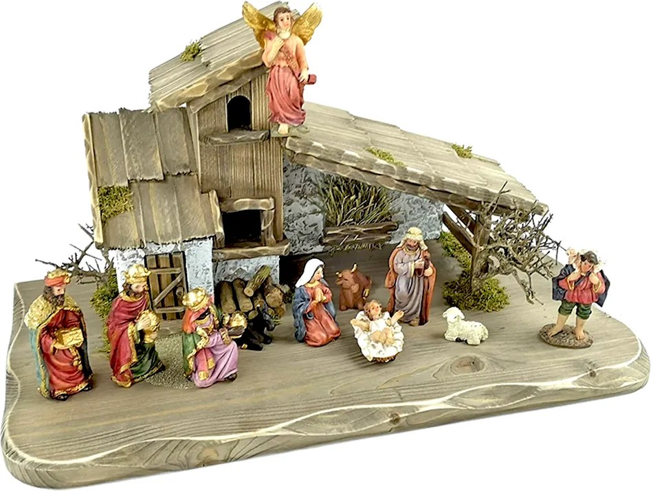 AMADEA Dřevěný betlém šedohnědý BEZ FIGUREK 45 cm