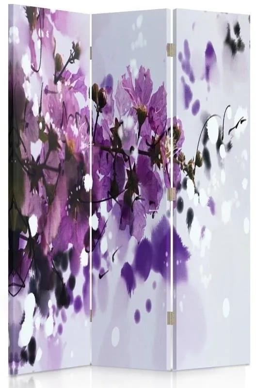 Ozdobný paraván Malované květiny béžová - 110x170 cm, třídílný, klasický paraván
